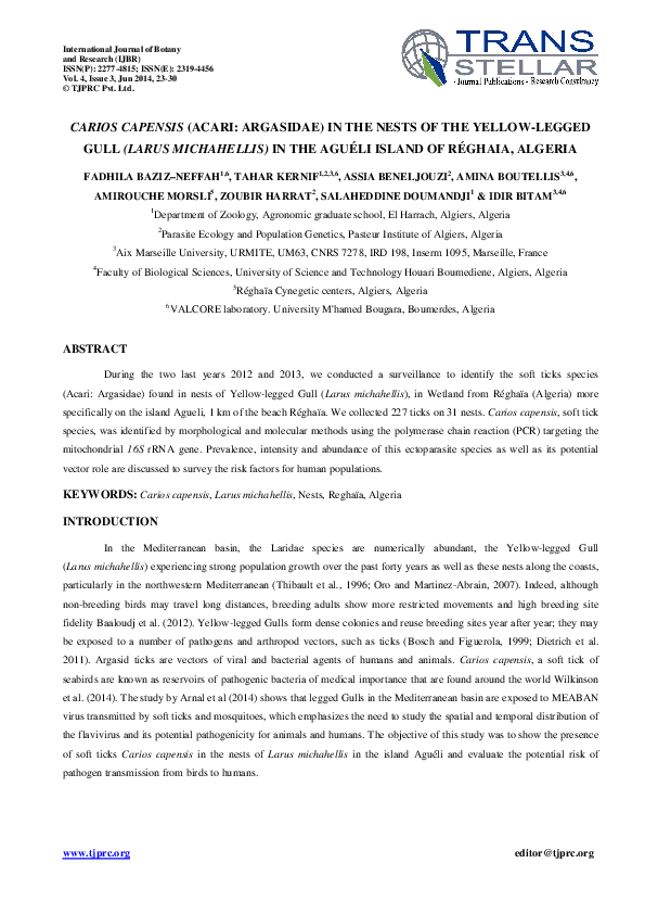 (PDF) Carios Capensis (Acari: Argasidae) in the Nests of the Yellow ...