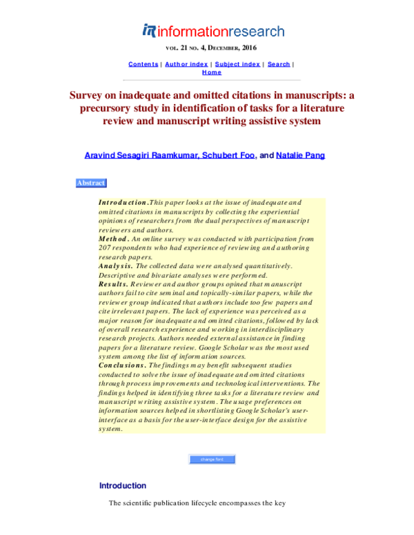 (PDF) Survey on inadequate and omitted citations in manuscripts: a ...