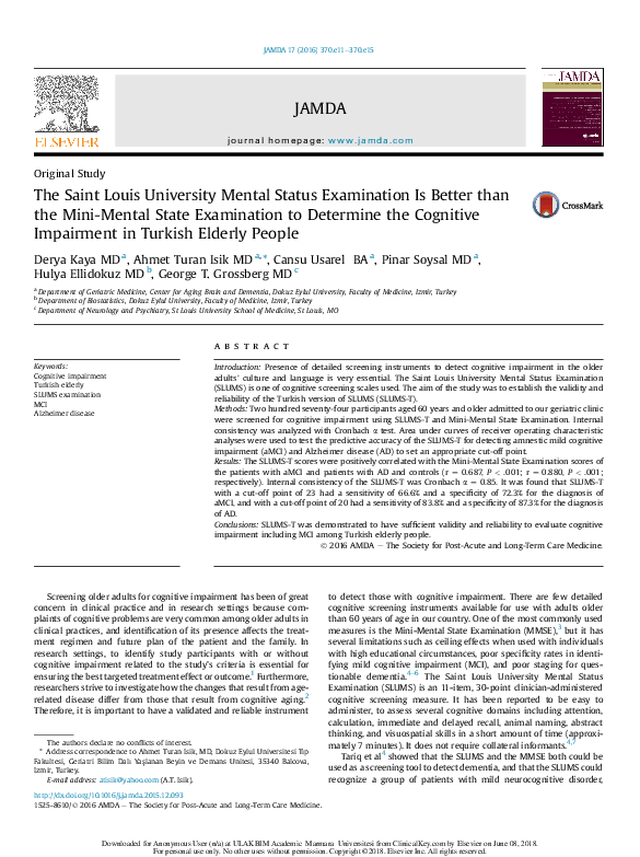 (PDF) The Saint Louis University Mental Status Examination Is Better ...