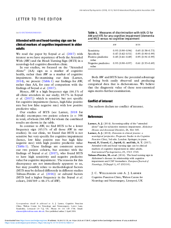 (PDF) Attended With and Head-Turning Sign can be clinical markers of ...