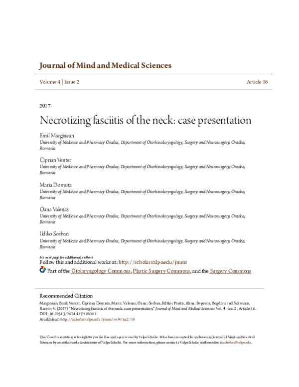 (PDF) Necrotizing fasciitis of the neck: case presentation | Maria ...