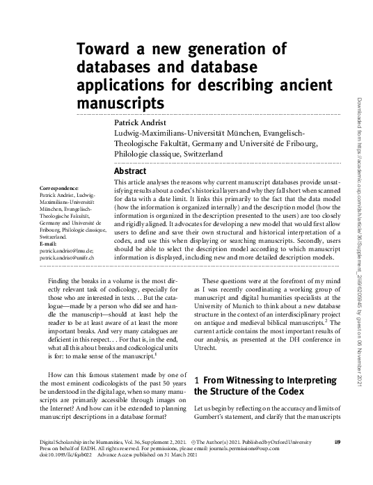 (PDF) Innovative Database Models for Manuscripts