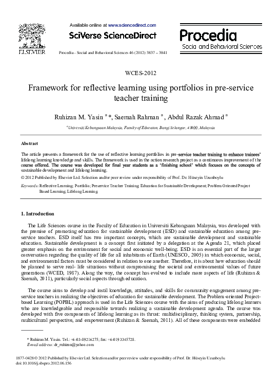 (PDF) Framework for Reflective Learning Using Portfolios in Pre-Service ...