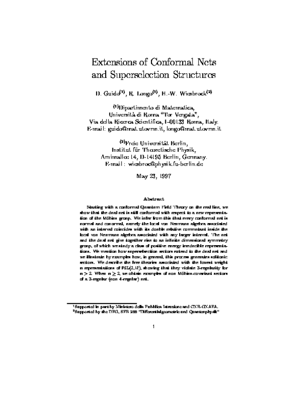 (PDF) Extensions of Conformal Nets and Superselection Structures