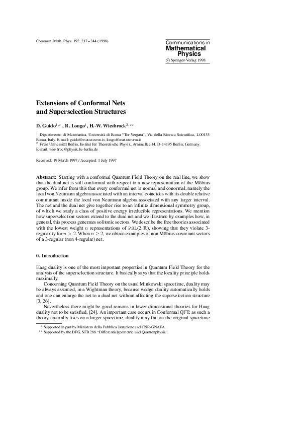 (PDF) Extension of conformal nets and superselection structures
