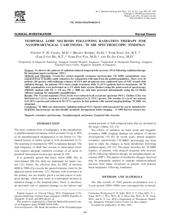 (PDF) Temporal lobe necrosis following radiation therapy for ...