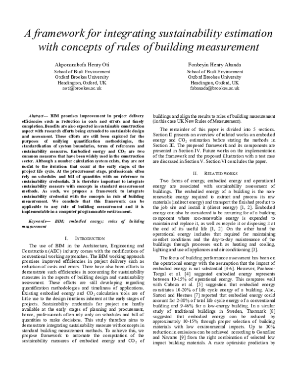 (PDF) A Framework for Integrating Sustainability Estimation with ...