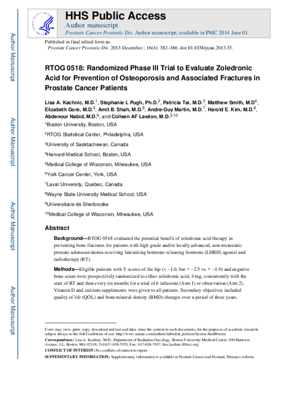 (PDF) RTOG 0518: randomized phase III trial to evaluate zoledronic acid ...