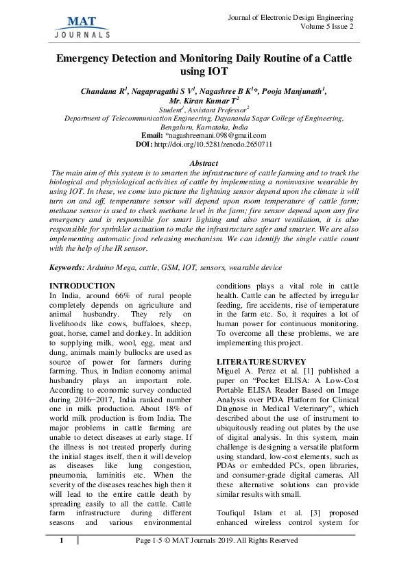 (PDF) Emergency Detection and Monitoring Daily Routine of Cattle using IoT
