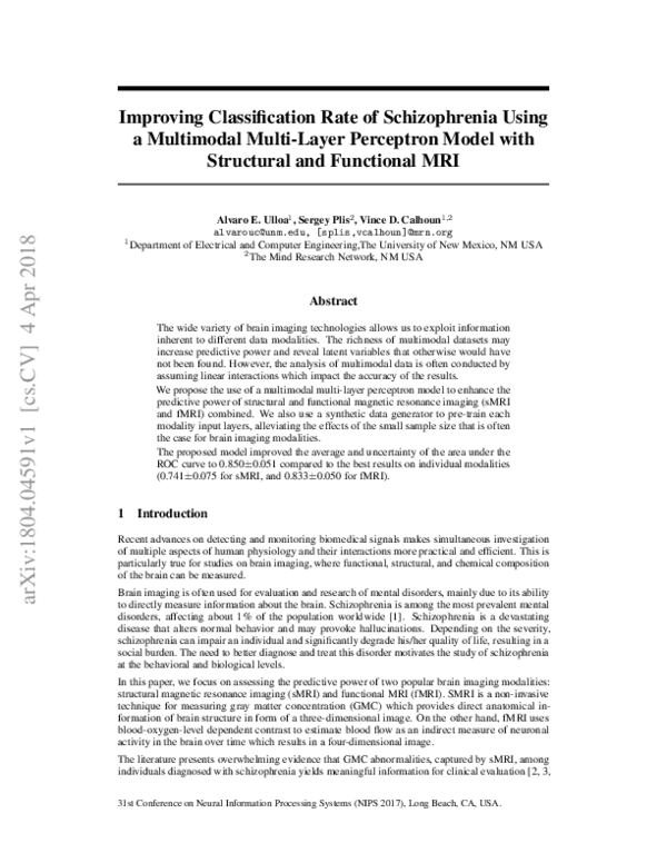 (PDF) Improving Classification Rate of Schizophrenia Using a Multimodal Multi-Layer Perceptron ...