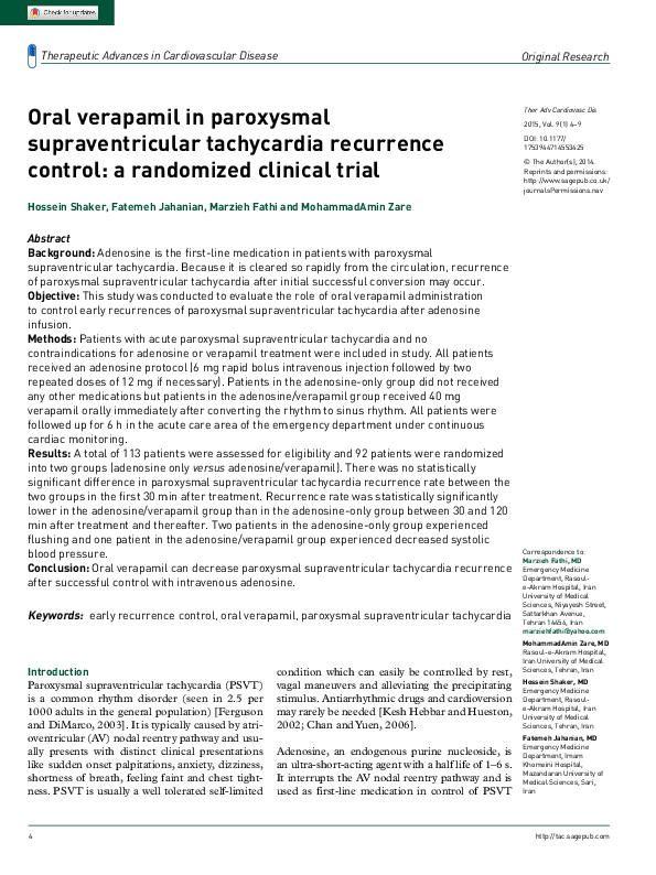 (PDF) Oral verapamil in paroxysmal supraventricular tachycardia ...