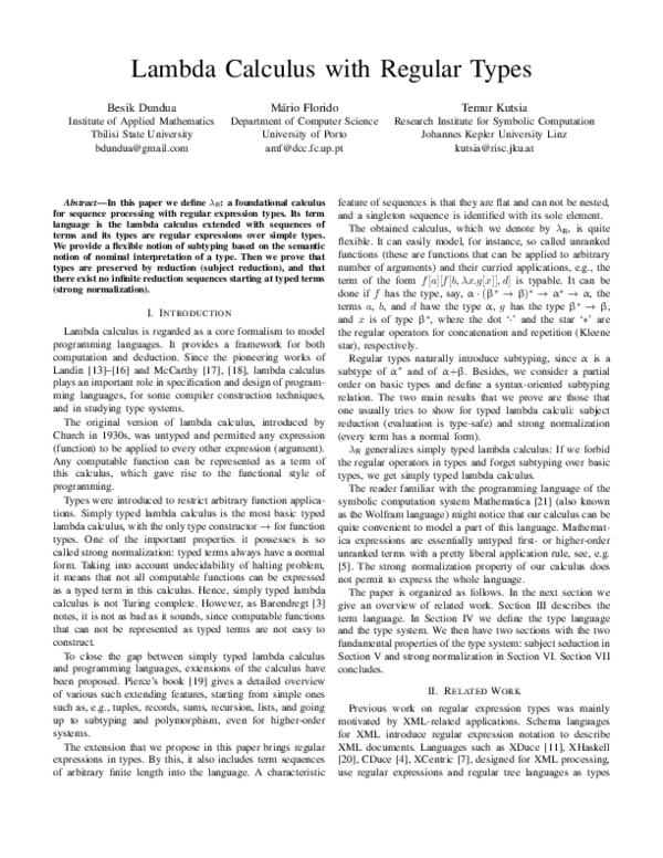 (PDF) Lambda Calculus with Regular Types (PDF) Lambda Calculus with Regular Types