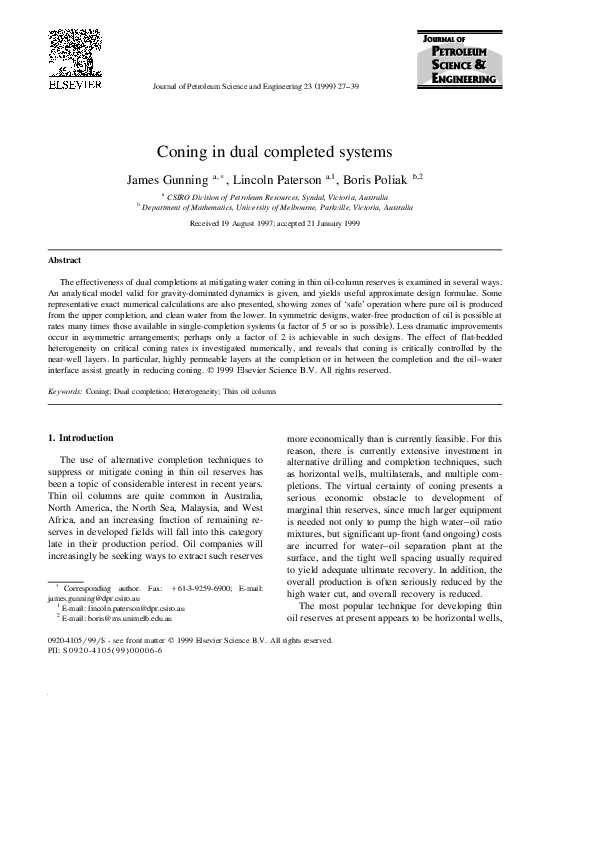(PDF) Coning in dual completed systems