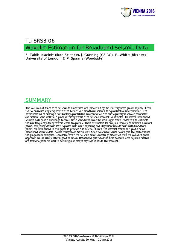 Pdf Wavelet Estimation For Broadband Seismic Data
