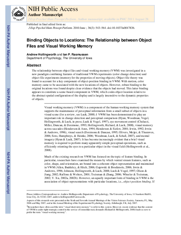 (PDF) Binding objects to locations: The relationship between object ...