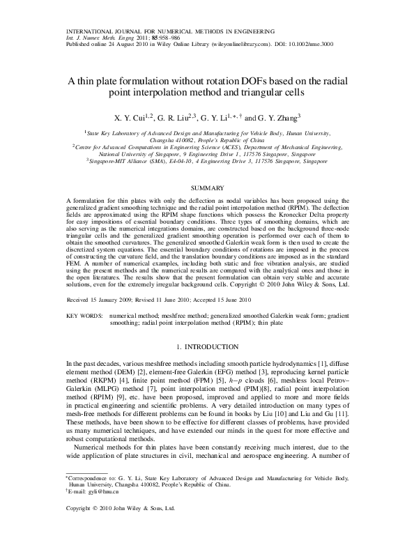 (PDF) A thin plate formulation without rotation DOFs based on the radial point interpolation ...