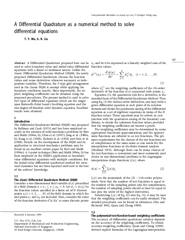 (PDF) A Differential Quadrature as a numerical method to solve ...