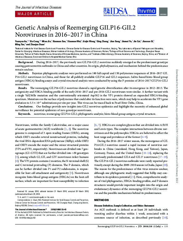 (PDF) Genetic Analysis of Re-Emerging GII.P16-GII.2 Noroviruses in 2016-2017 in China