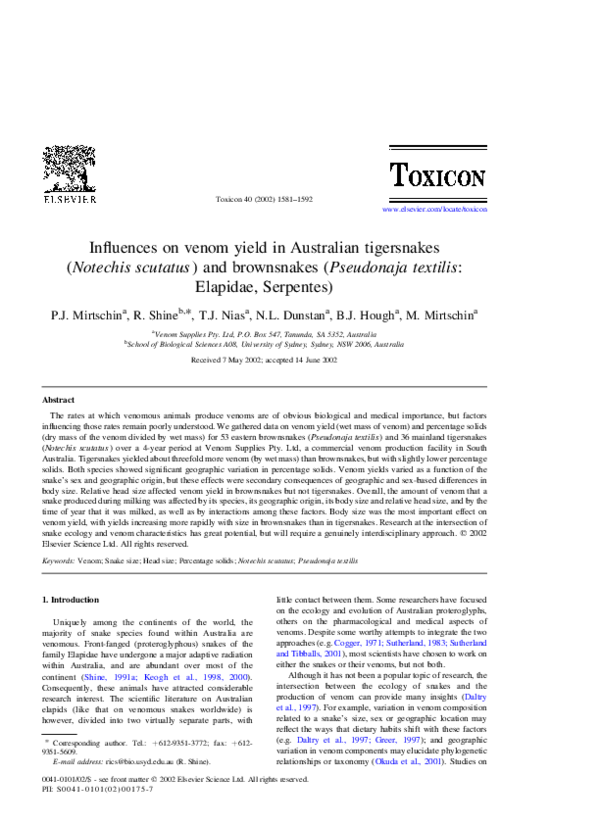 (PDF) www.elsevier.com/locate/toxicon Influences on venom yield in ...