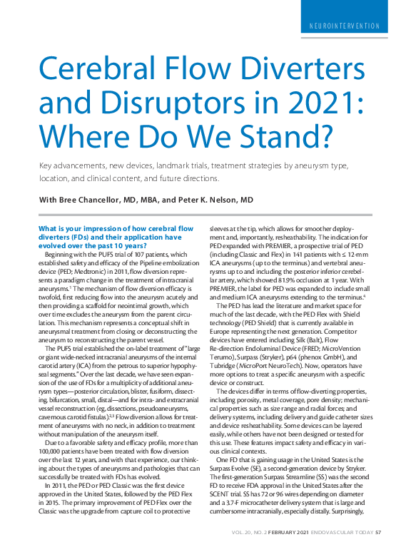 (PDF) Cerebral Flow Diverters and Disruptors in 2021 : Where Do We Stand