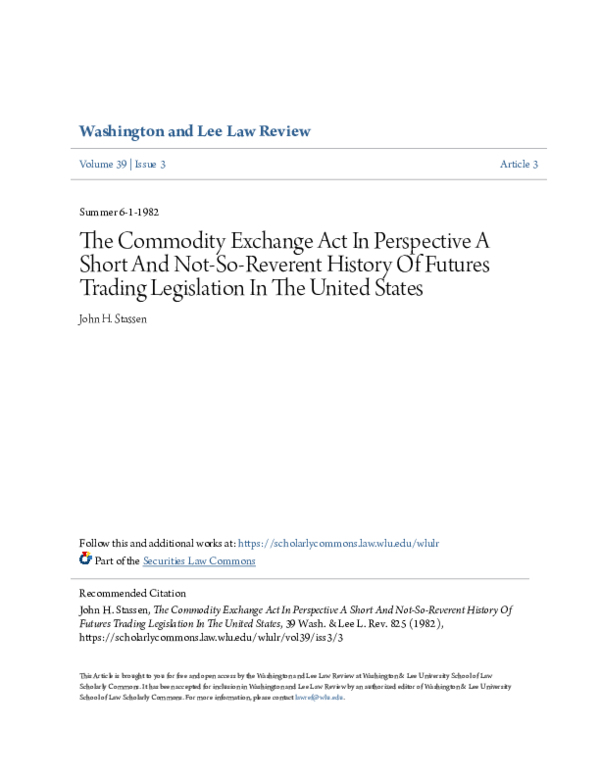 (PDF) The Commodity Exchange Act In PerspectiveA Short And Not-So ...