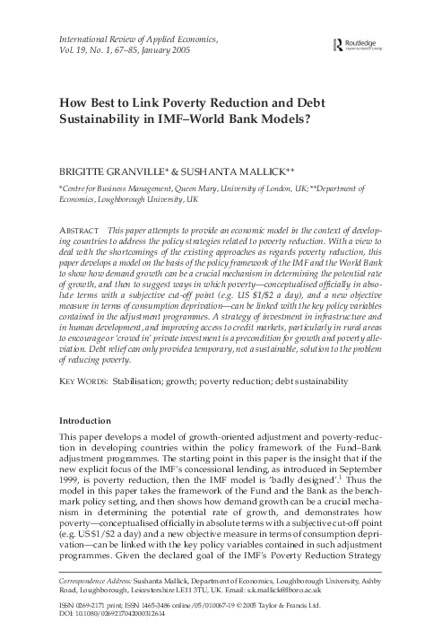 (PDF) 2005) How best to link poverty reduction and debt sustainability ...