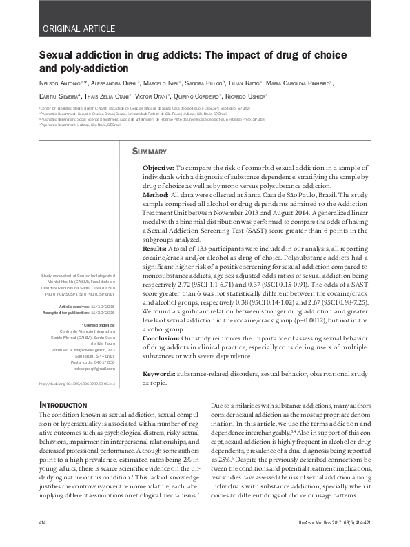 (PDF) Sexual addiction in drug addicts: The impact of drug of choice ...