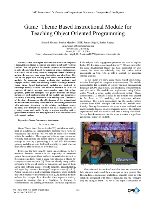 Pdf Game Theme Based Instructional Module For Teaching Object Oriented Programming