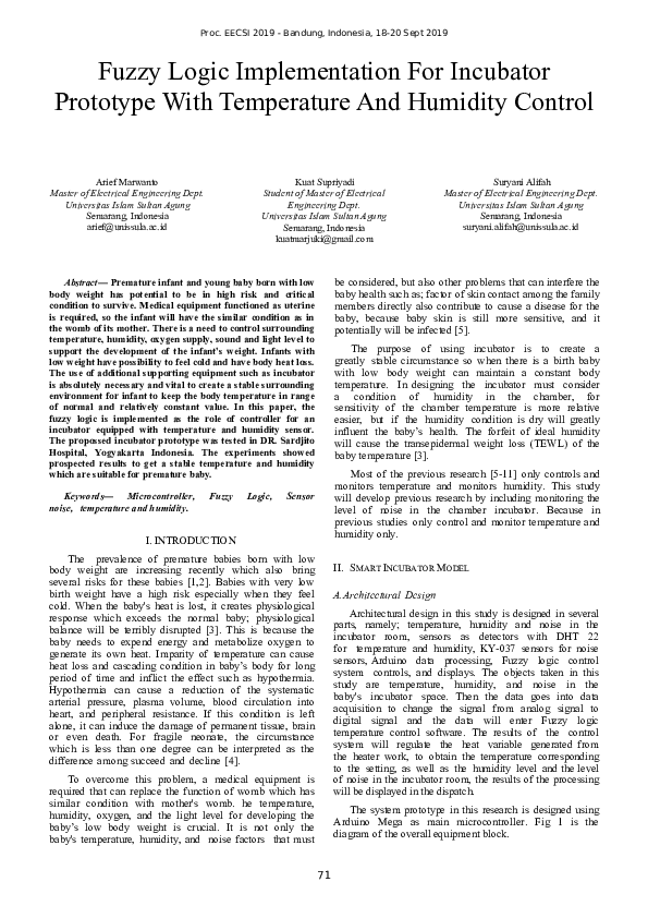 (PDF) Fuzzy Logic Implementation For Incubator Prototype With Temperature And Humidity Control