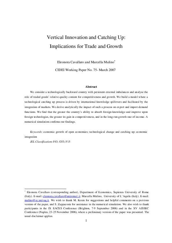 (PDF) 1 Vertical Innovation and Catching Up: Implications for Trade and ...
