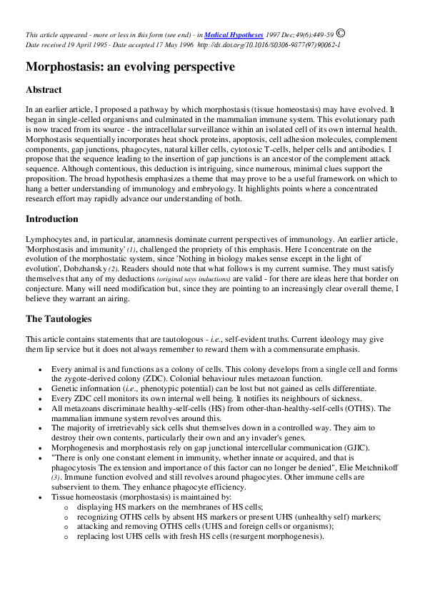 (PDF) Morphostasis: an evolving perspective
