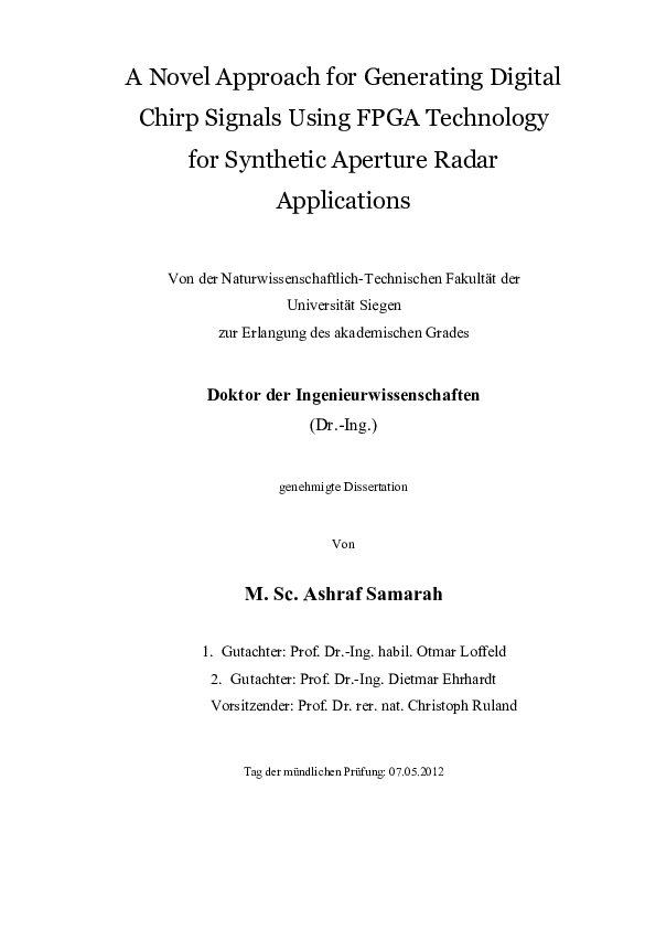Pdf A Novel Approach For Generating Digital Chirp Signals Using Fpga Technology For Synthetic