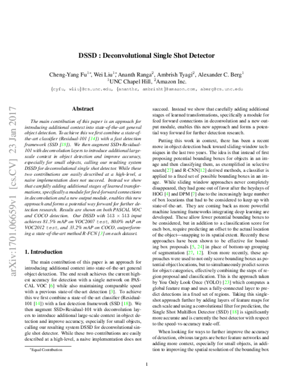 Pdf Dssd Deconvolutional Single Shot Detector