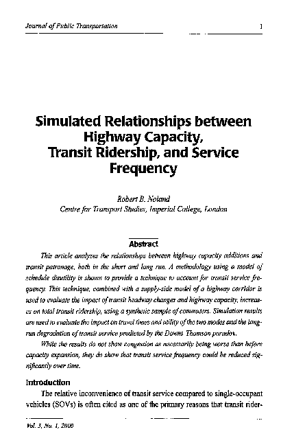 (PDF) Highway Capacity, Transit Ridership, and Service Frequency Analysis