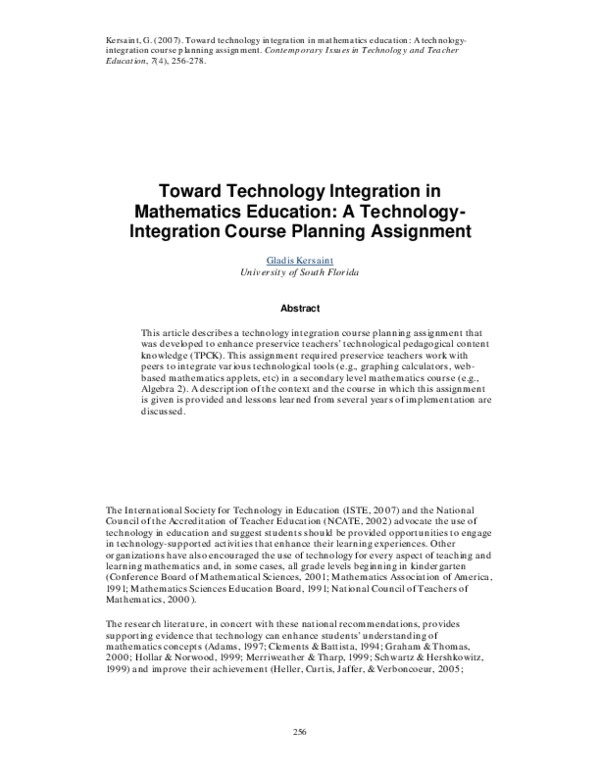 (PDF) Toward Technology Integration in Mathematics Education: A ...