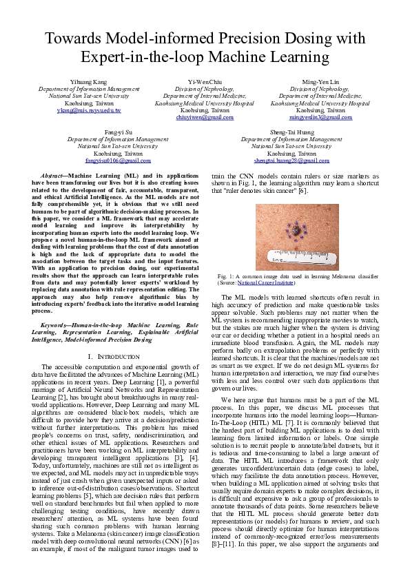 (PDF) Towards Model-informed Precision Dosing with Expert-in-the-loop ...