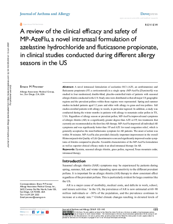 (PDF) A review of the clinical efficacy and safety of MP-AzeFlu, a ...