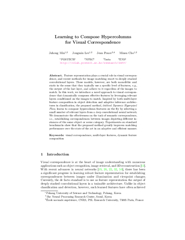 (PDF) Learning to Compose Hypercolumns for Visual Correspondence