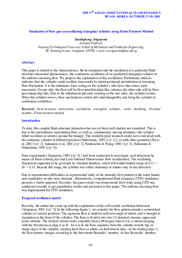 (PDF) Simulation of Flow Past an Oscillating Triangular Cylinder using Finite Element Method