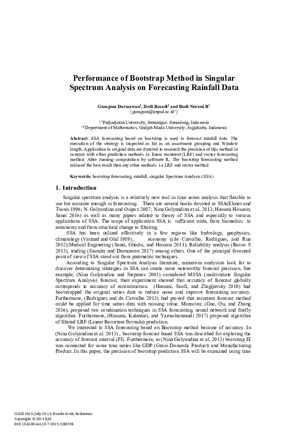Pdf Performance Of Bootstrap Method In Singular Spectrum Analysis On