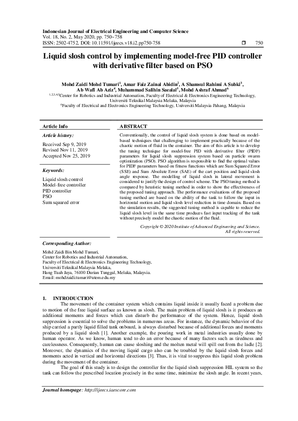 (PDF) Liquid slosh control by implementing model-free PID controller ...