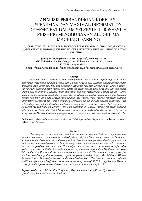 (PDF) Analisis Perbandingan Korelasi Spearman Dan Maximal Information Coefficient Dalam Seleksi ...