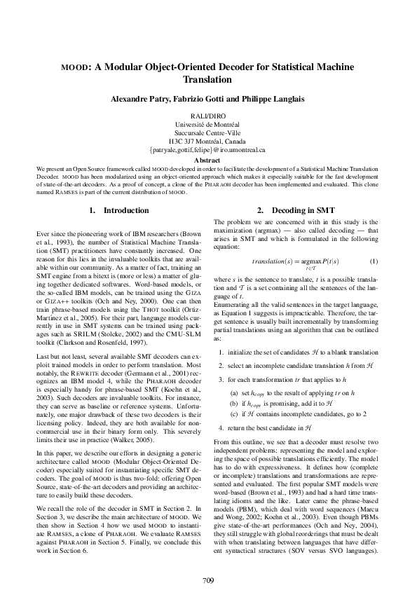 MOOD: A Modular Object-Oriented Decoder for Statistical Machine Translation