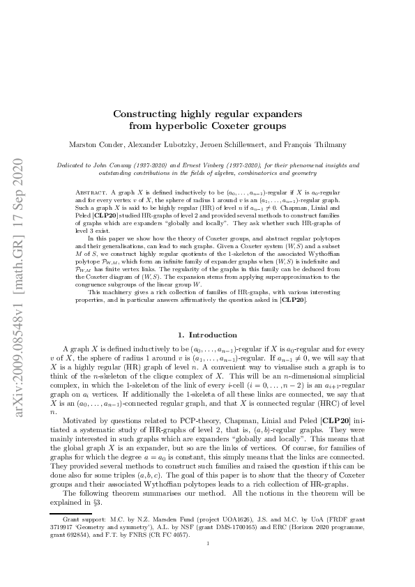 Pdf Constructing Highly Regular Expanders From Hyperbolic Coxeter Groups