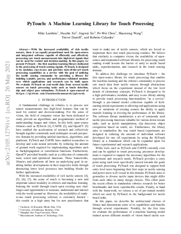 (PDF) PyTouch: A Machine Learning Library for Touch Processing