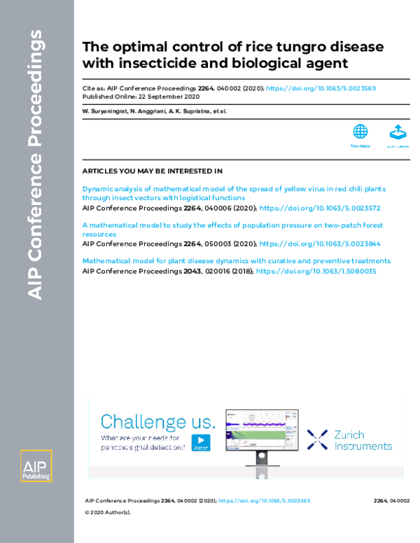 (PDF) The optimal control of rice tungro disease with insecticide and ...