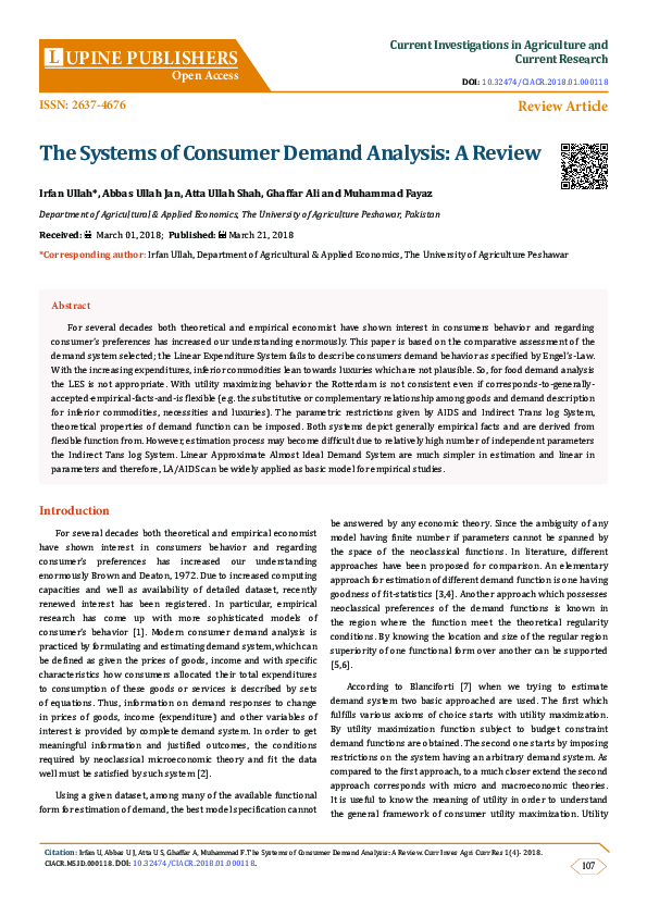 (PDF) The Systems of Consumer Demand Analysis: A Review