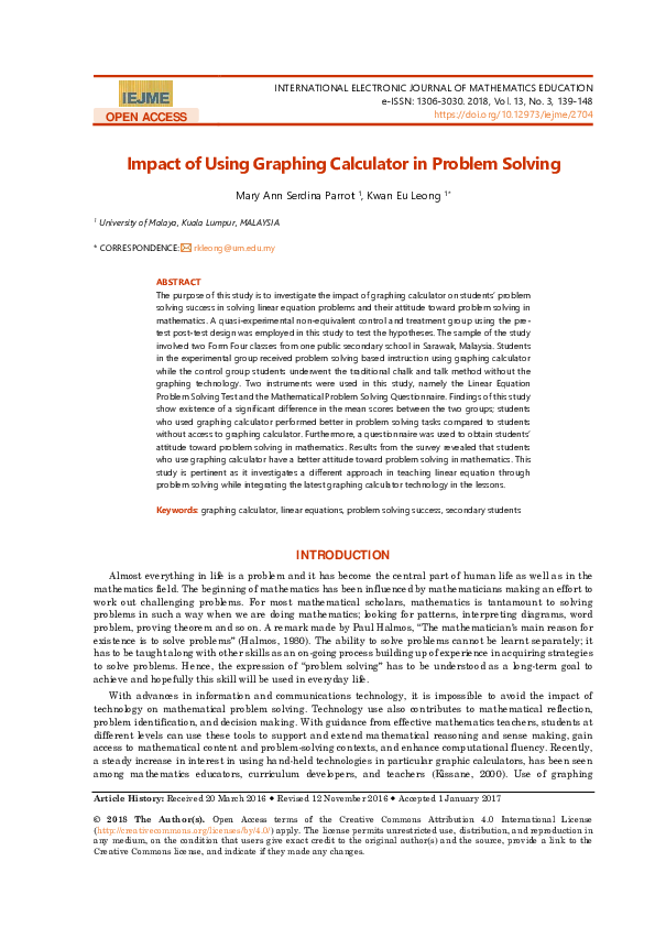 (PDF) Impact of Using Graphing Calculator in Problem Solving