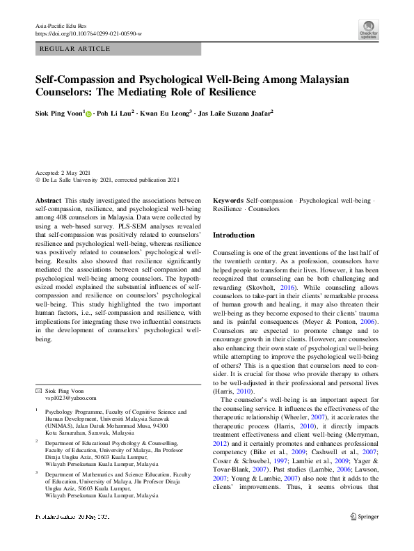 (PDF) Self-Compassion and Psychological Well-Being Among Malaysian ...