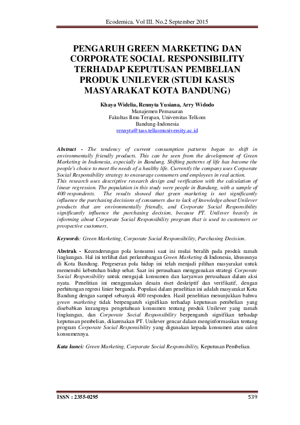 (PDF) Pengaruh Green Marketing Dan Corporate Social Responsibility Terhadap Keputusan Pembelian ...